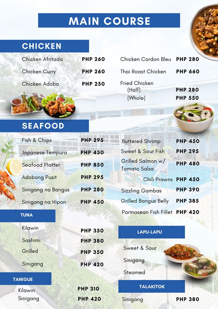 Menu | Best Beach Resort in Iba Zambales | Funtase Beach Resort